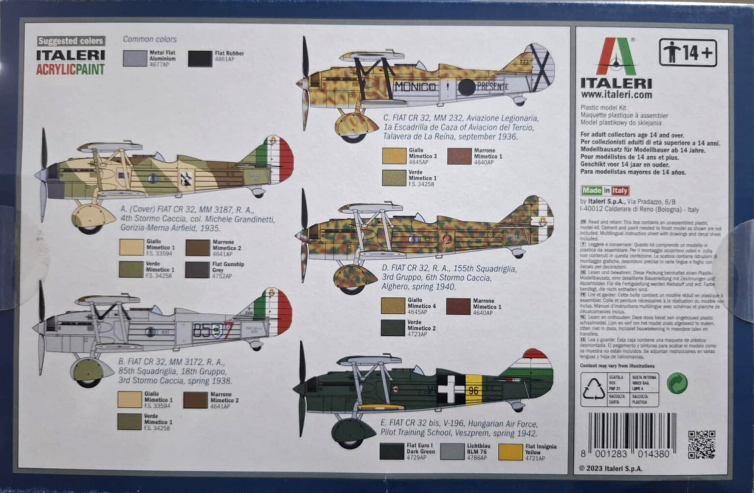 Italeri 1:72nd scale Aircraft – Fiat CR.32 Freccia – #1438 – Mr Models