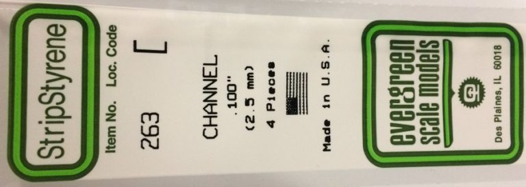 Evergreen Styrene Channel – 2.5mm – 263 – 4 Strips per pack – Mr Models