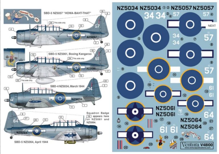 Ventura 1:48th scale Decals – RNZAF Douglas SBD Dauntless #2 – V48100 ...