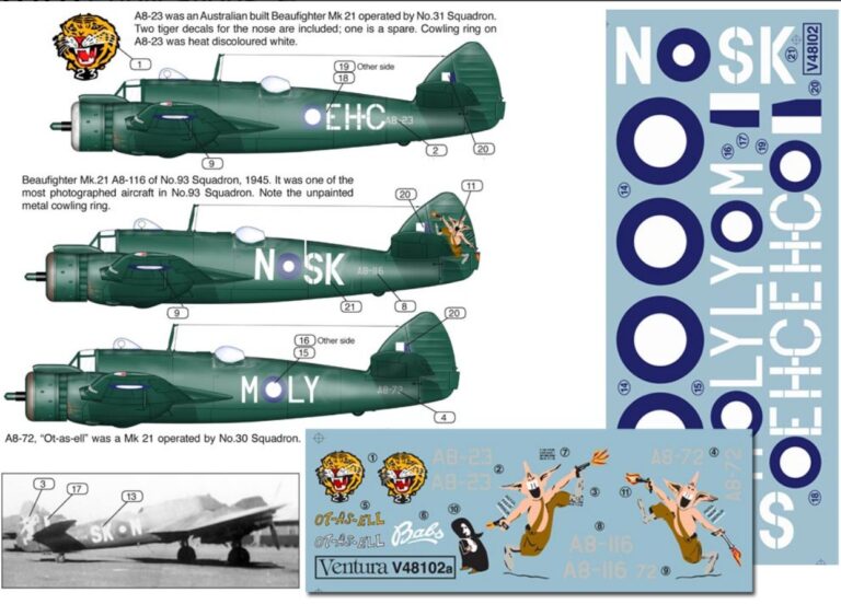 Ventura 1:48th scale Decals – RAAF Bristol Beaufighters – V48102 – Mr ...