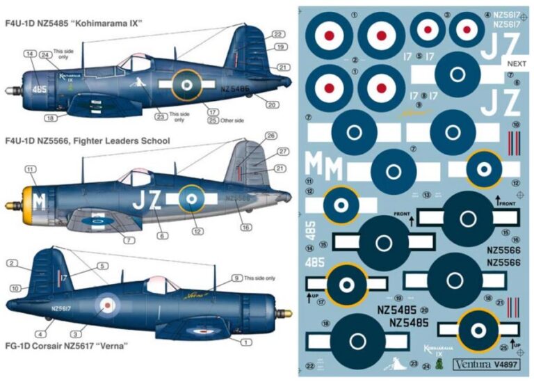 Ventura 1:48th scale Decals – RNZAF F4U-1D & FG-1D Corsairs – V4897 ...