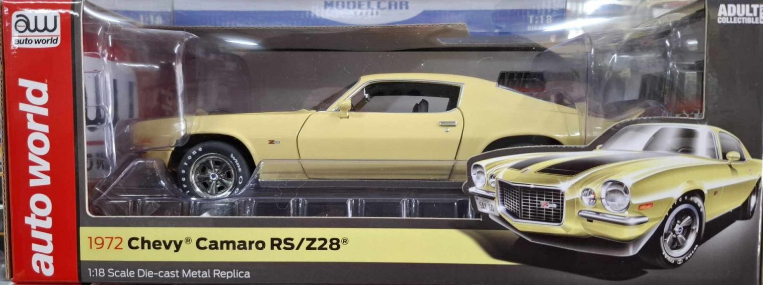 Autoworld 1:18th scale Diecast – 1972 Chevy Camaro Z28 RS – Cream ...